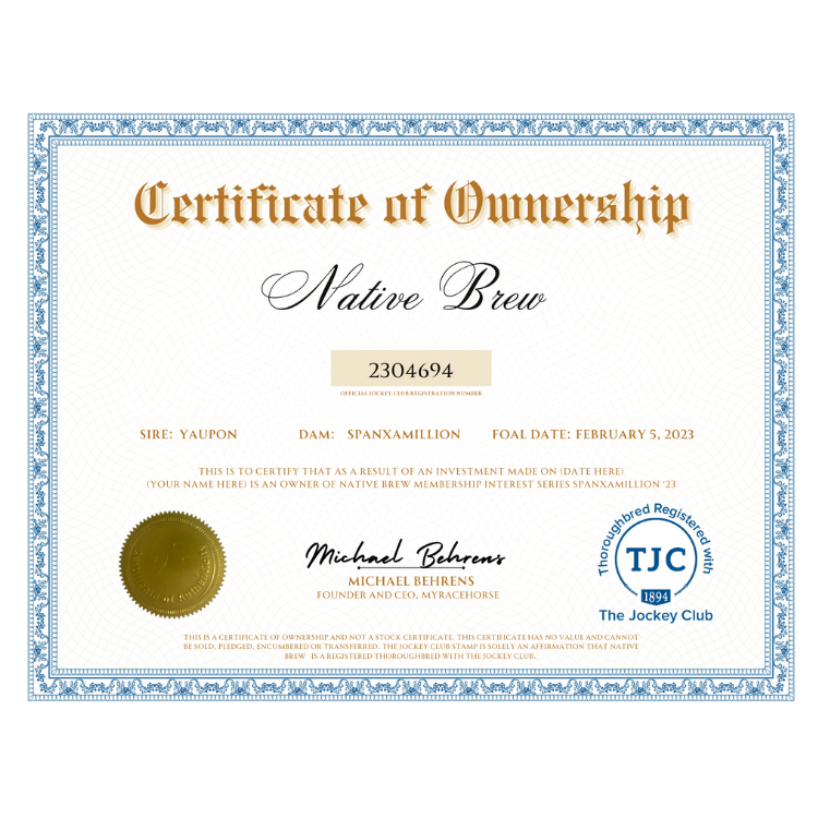 Native Brew Certificate of Ownership – MyRacehorse Shop