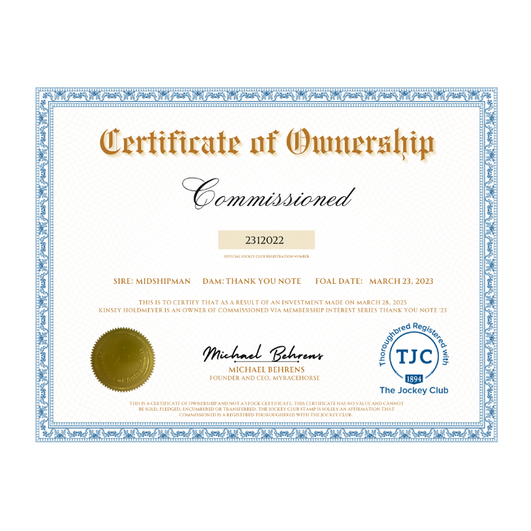 Commissioned Certificate of Ownership – MyRacehorse Shop