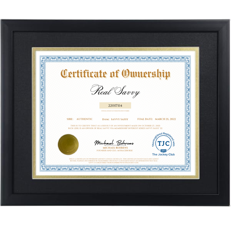 Real Savvy Certificate of Ownership – MyRacehorse Shop