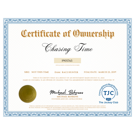 Chasing Time Certificate of Ownership – MyRacehorse Shop